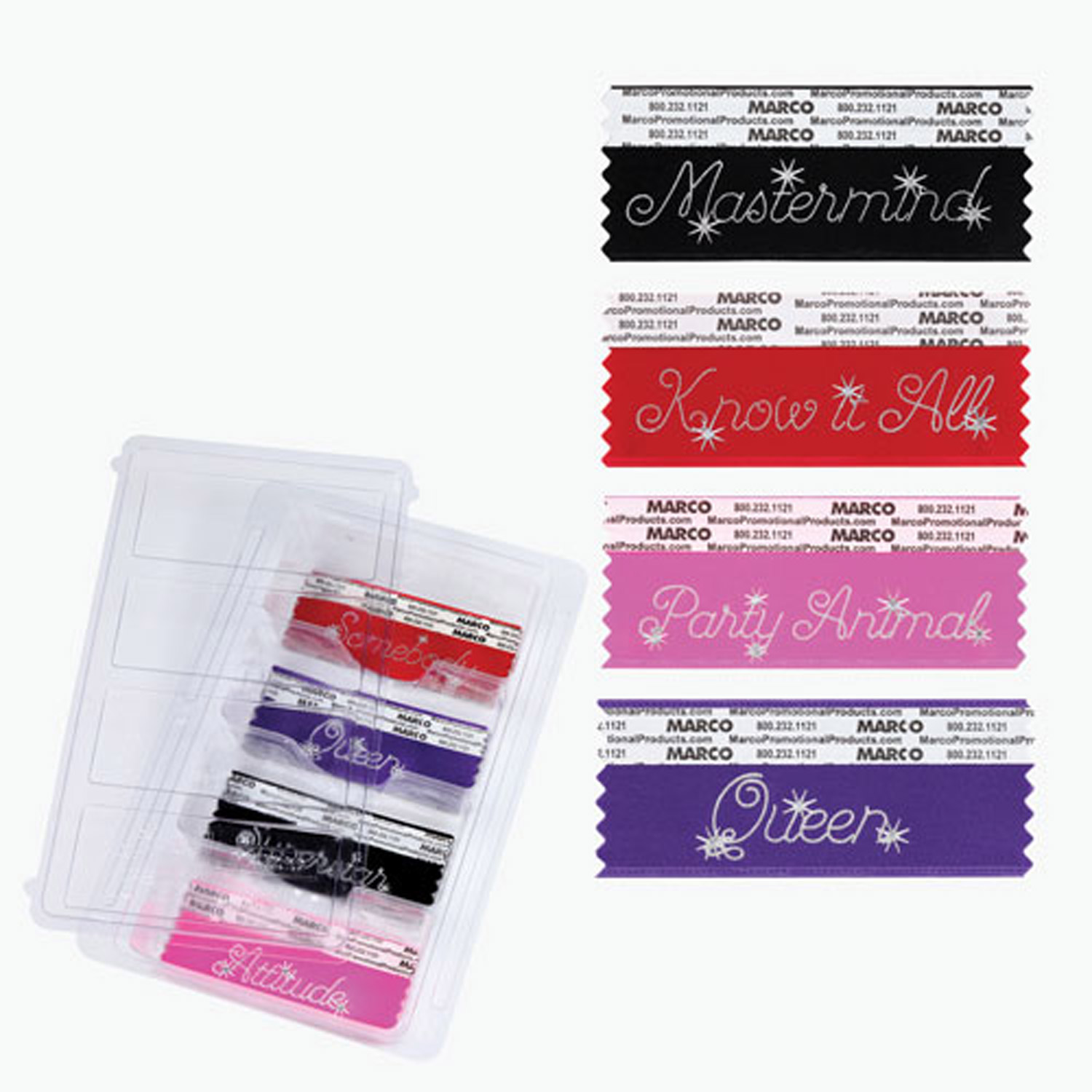 100 Assorted Dazzle Ribbons with Ribbon Case, H1-DAZZLEPACK - Marco Promos