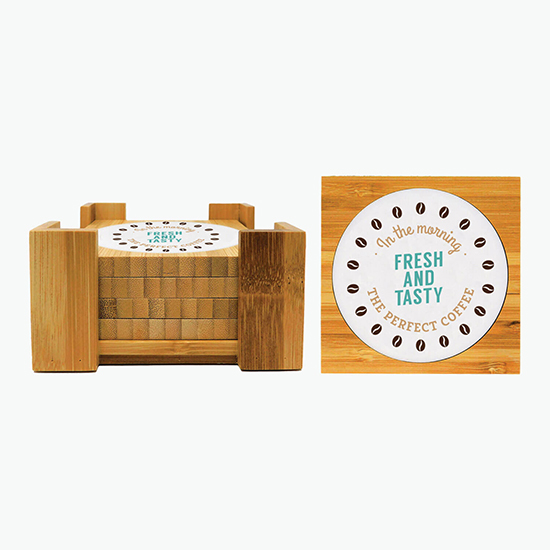 Full Color Bamboo Coasters with Stand - Set of 4, GA-22024 - MARCO Promos
